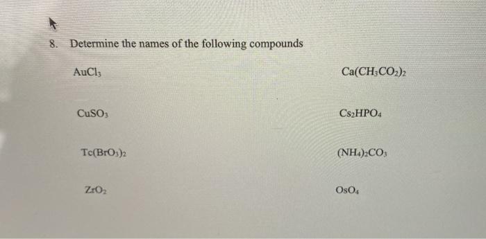 Solved 8. Determine the names of the following compounds | Chegg.com