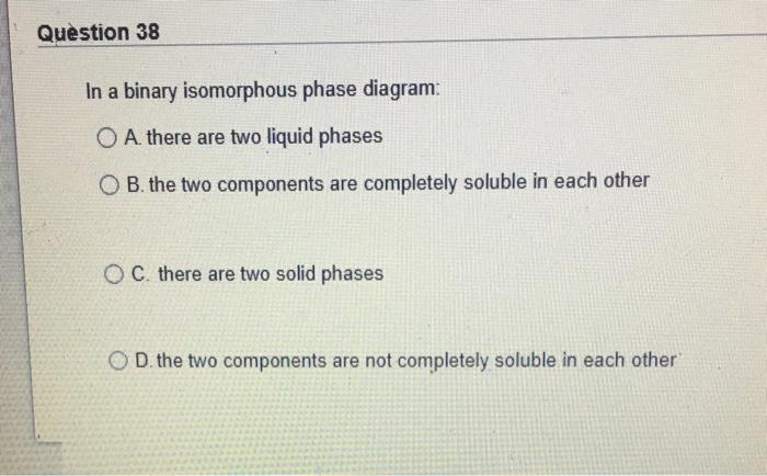 Solved Question 38 In a binary isomorphous phase diagram: O | Chegg.com