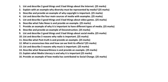 Solved 1. List and describe 3 good things and 3 bad things | Chegg.com