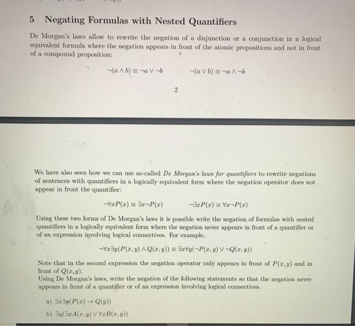 Solved 5 Negating Formulas With Nested Quantifiers De 