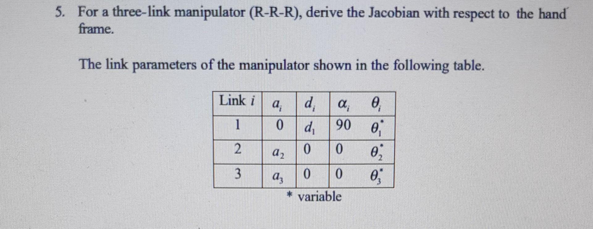 Solved For a three-link manipulator (R-R-R), derive the | Chegg.com