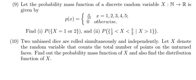 Solved p(a) = { (9) Let the probability mass function of a | Chegg.com