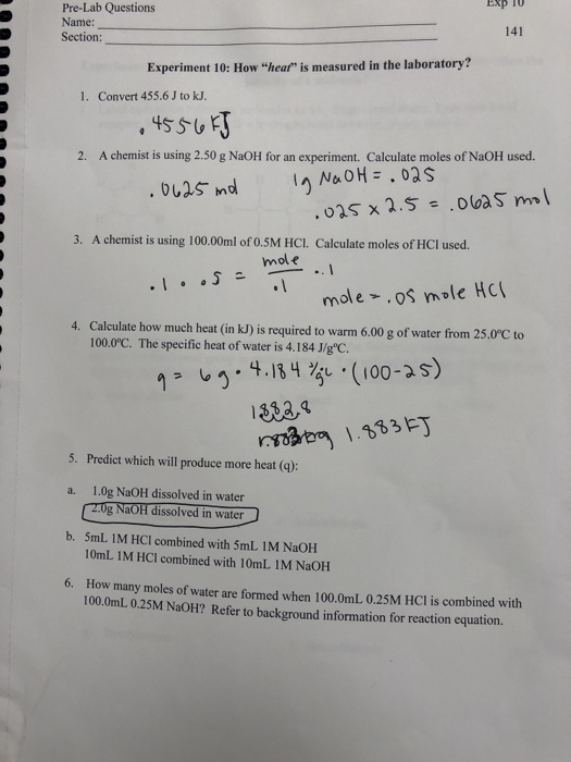 Solved Exp 10 Pre-Lab Questions Name: Section: Experiment | Chegg.com