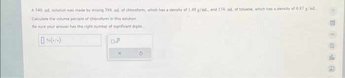 A 540. mL solution was made by mixing 394. mL of | Chegg.com