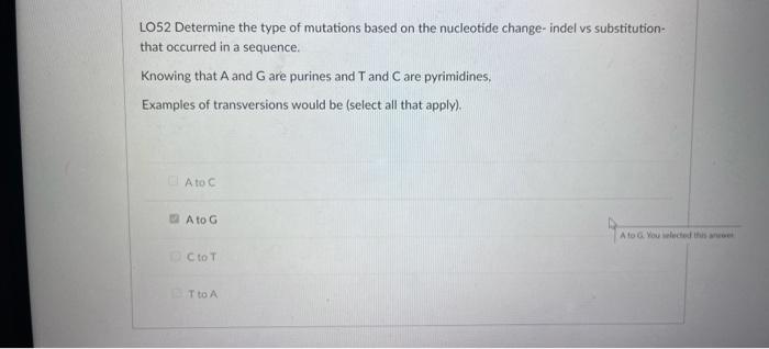 Solved LO52 Determine the type of mutations based on the | Chegg.com