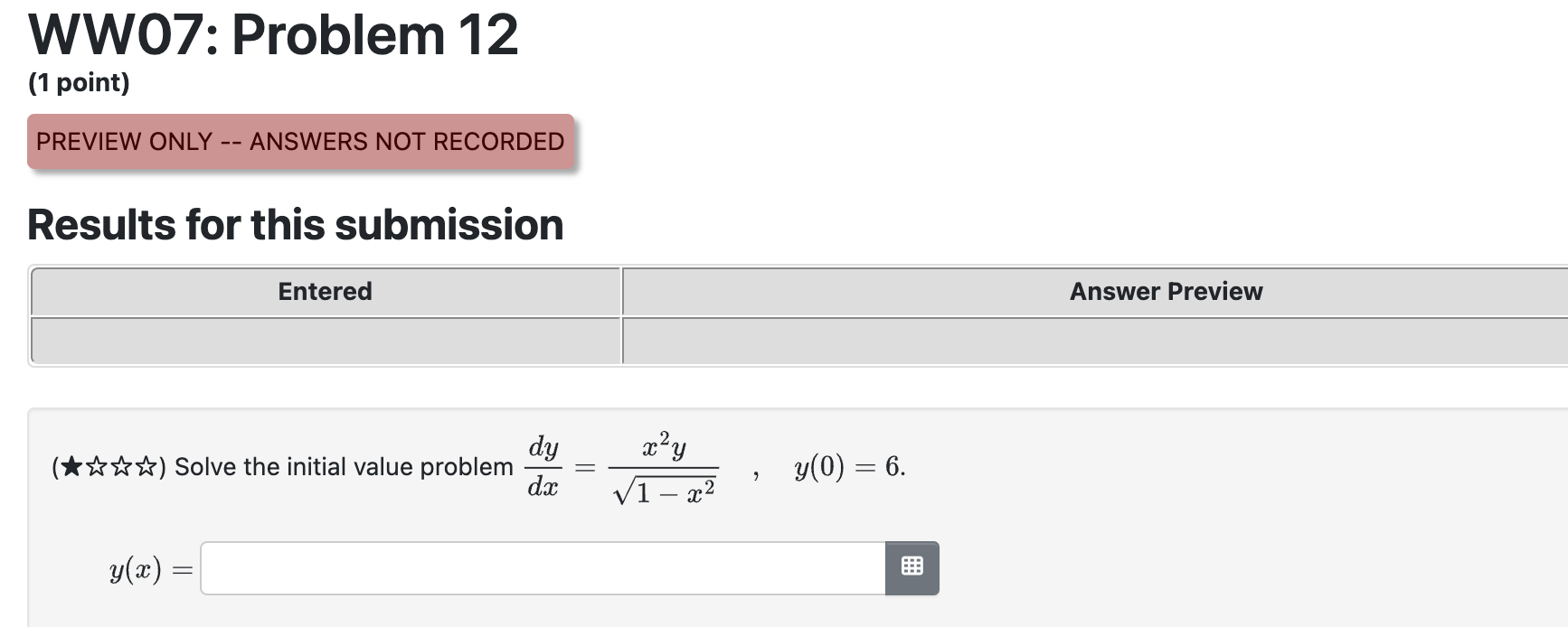 Solved WW07: Problem 12(1 ﻿point)PREVIEW ONLY -- ﻿ANSWERS | Chegg.com