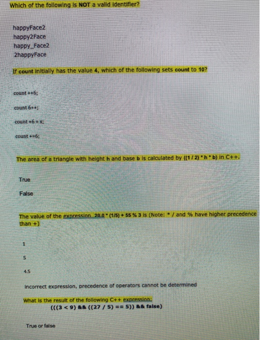 Solved Which of the following is NOT a valid Identifier? | Chegg.com