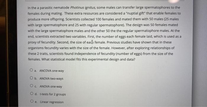 Solved In the a parasitic nematode Photinus ignitus, some | Chegg.com