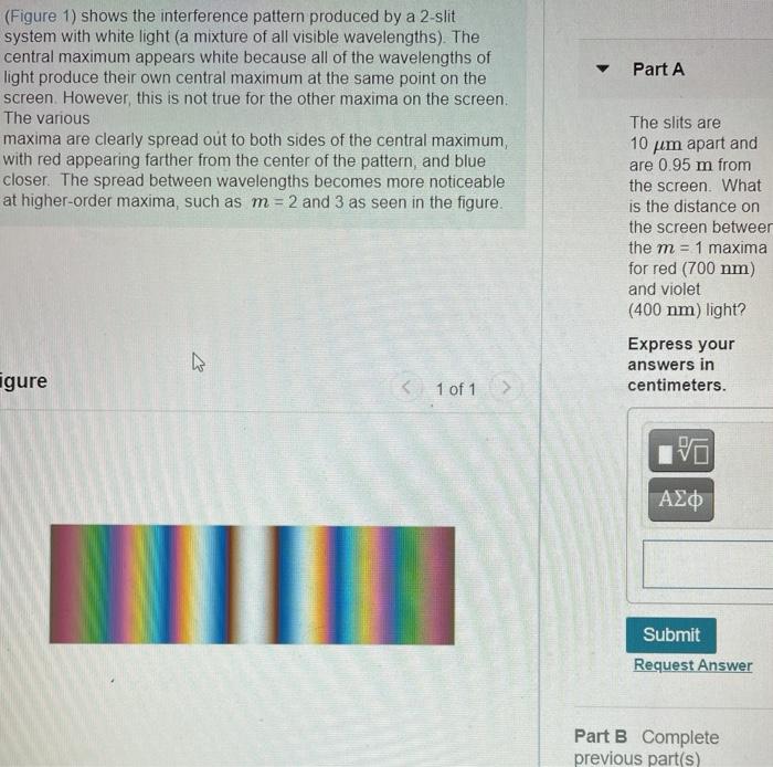 Solved v Part A (Figure 1) shows the interference pattern | Chegg.com