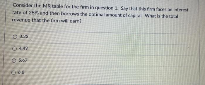 Consider the MR table for the firm in question 1. Say | Chegg.com