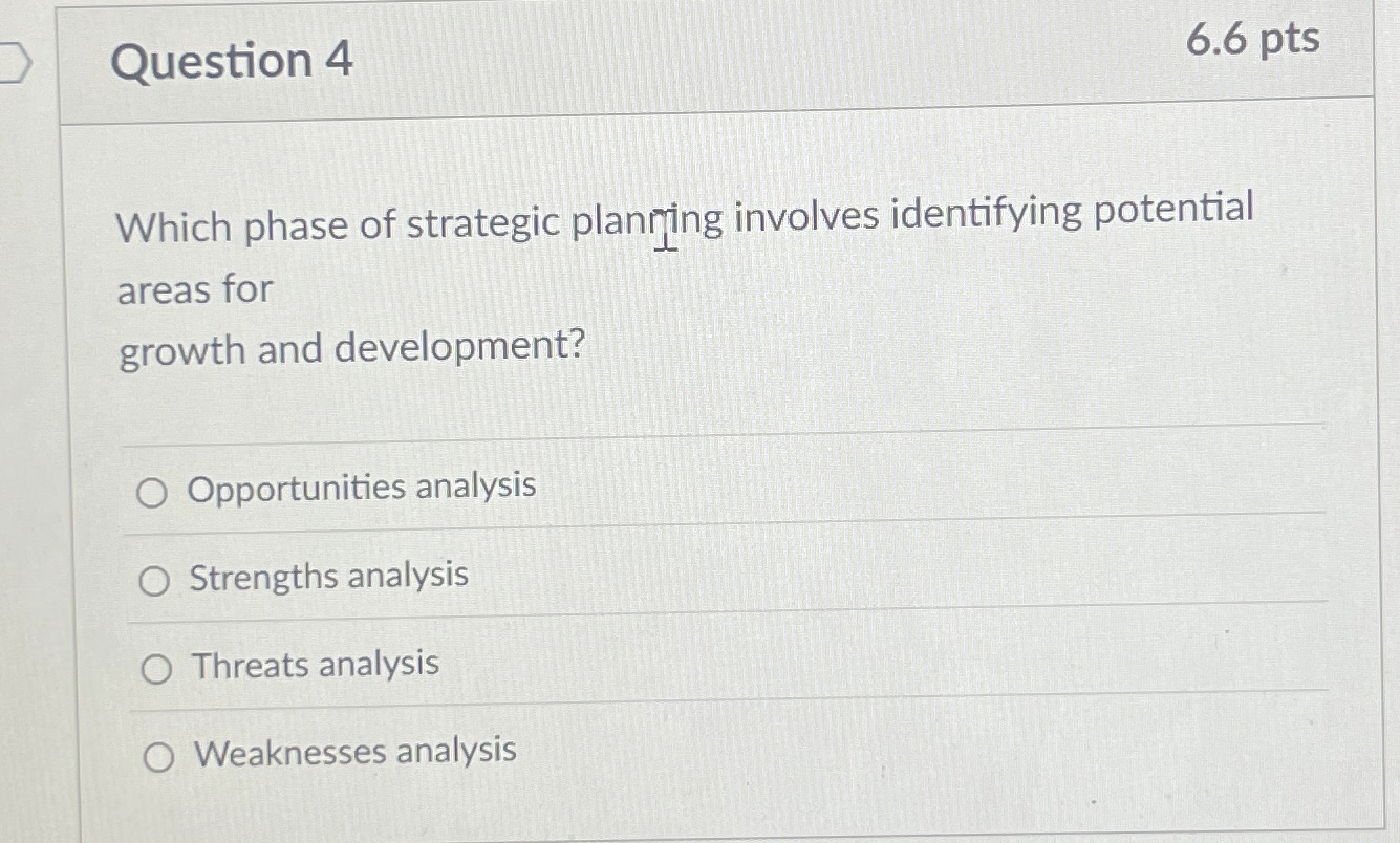 Solved Question 4Which phase of strategic planring involves | Chegg.com