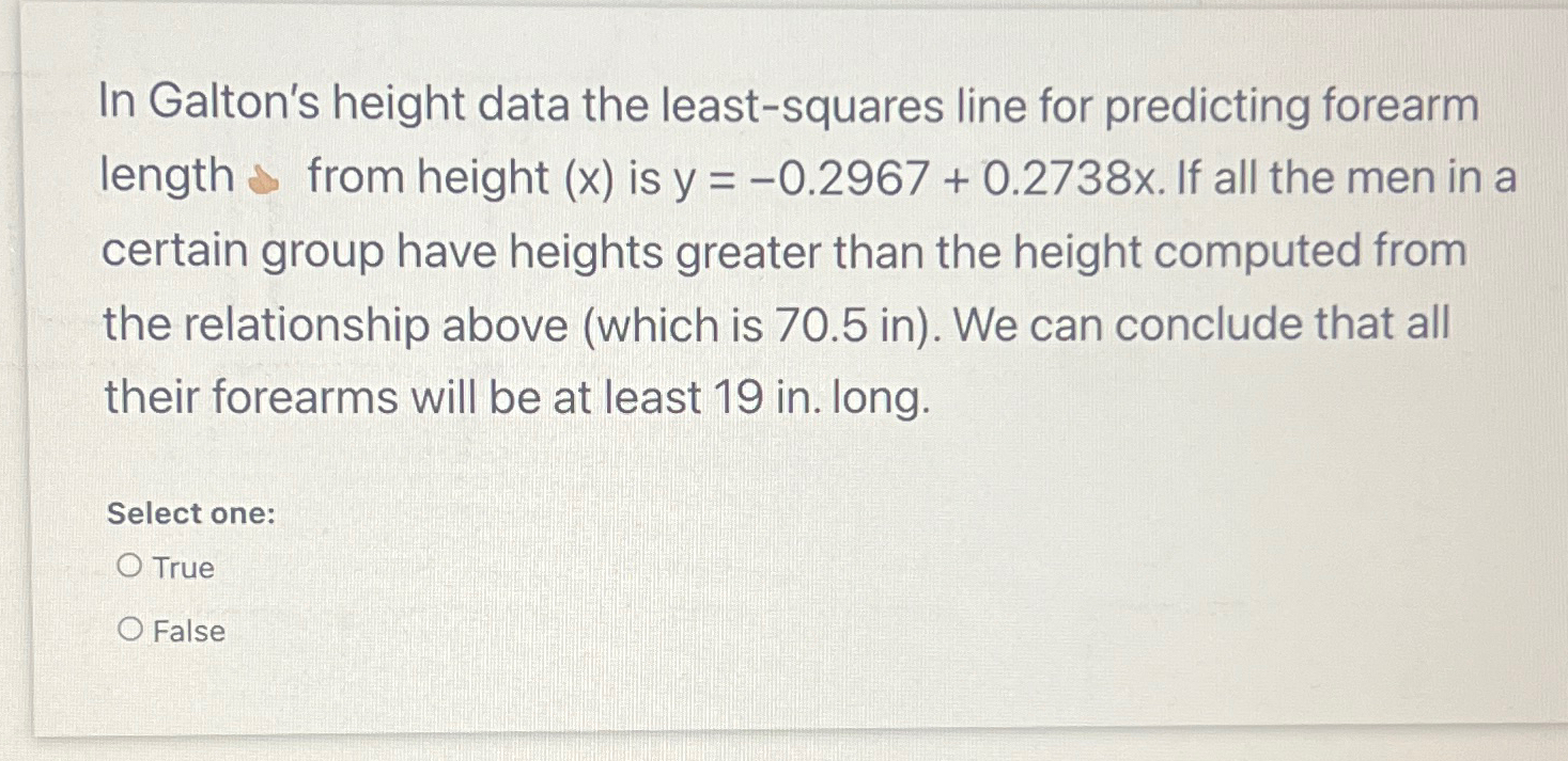 Solved In Galton's height data the least-squares line for | Chegg.com