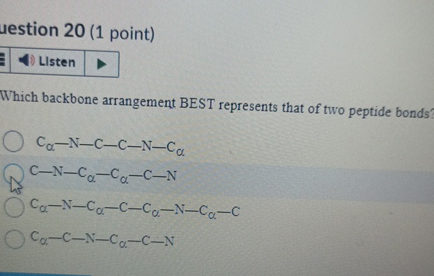 Solved uestion 20 (1 ﻿point)Which backbone arrangement BEST | Chegg.com