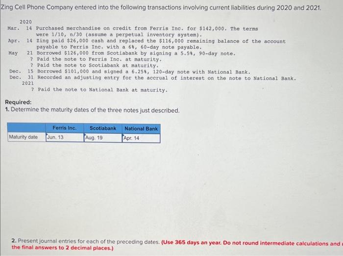 Solved Zing Cell Phone Company entered into the following | Chegg.com