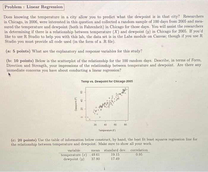 Solved Problem : Linear Regression Does knowing the | Chegg.com