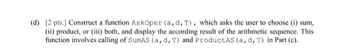 Solved Given the arithmetic sequence formula an=a1+(n−1)d; | Chegg.com