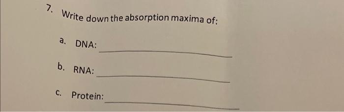 7. Write down the absorption maxima of: a. DNA: b. | Chegg.com