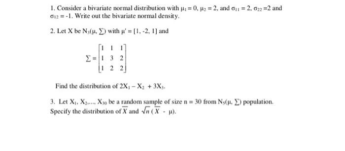 Solved 1. Consider a bivariate normal distribution with | Chegg.com