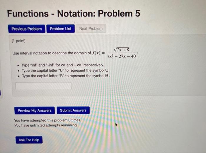 Solved Functions - Notation: Problem 5 Previous Probler | Chegg.com