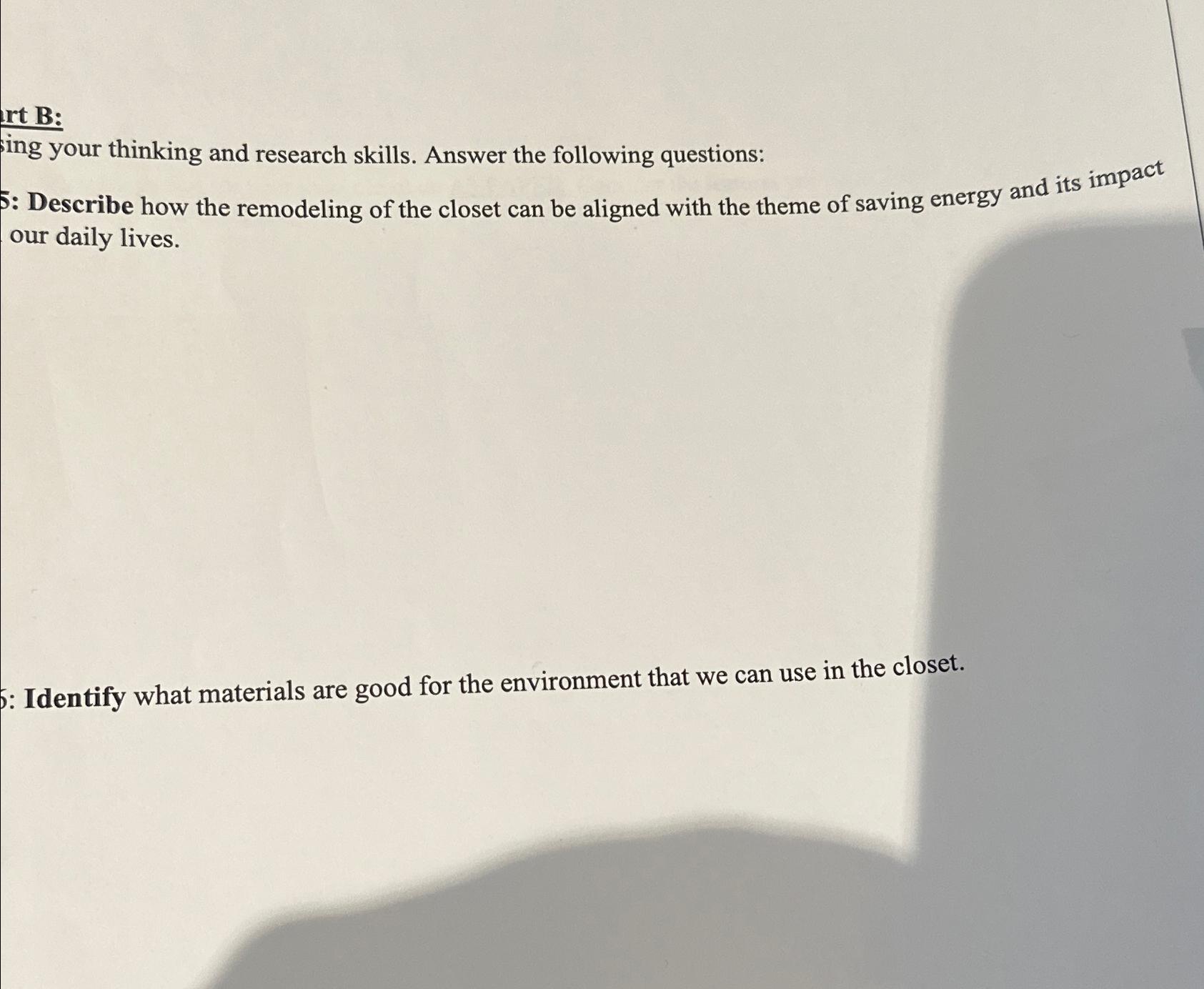 Solved Irt B:sing your thinking and research skills. Answer | Chegg.com