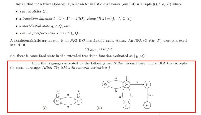 Solved Recall that for a fixed alphabet A, a | Chegg.com