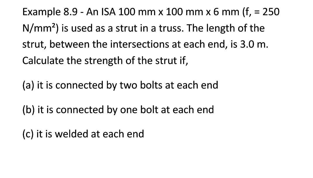 Solved Example 8.9 - An ISA 100 mm x 100 mm x 6 mm (f, = 250 | Chegg.com