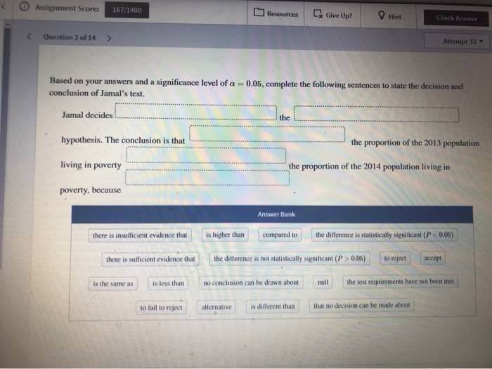 Solved Assignment Score: 167/1400 Resources Give Up? Hint | Chegg.com