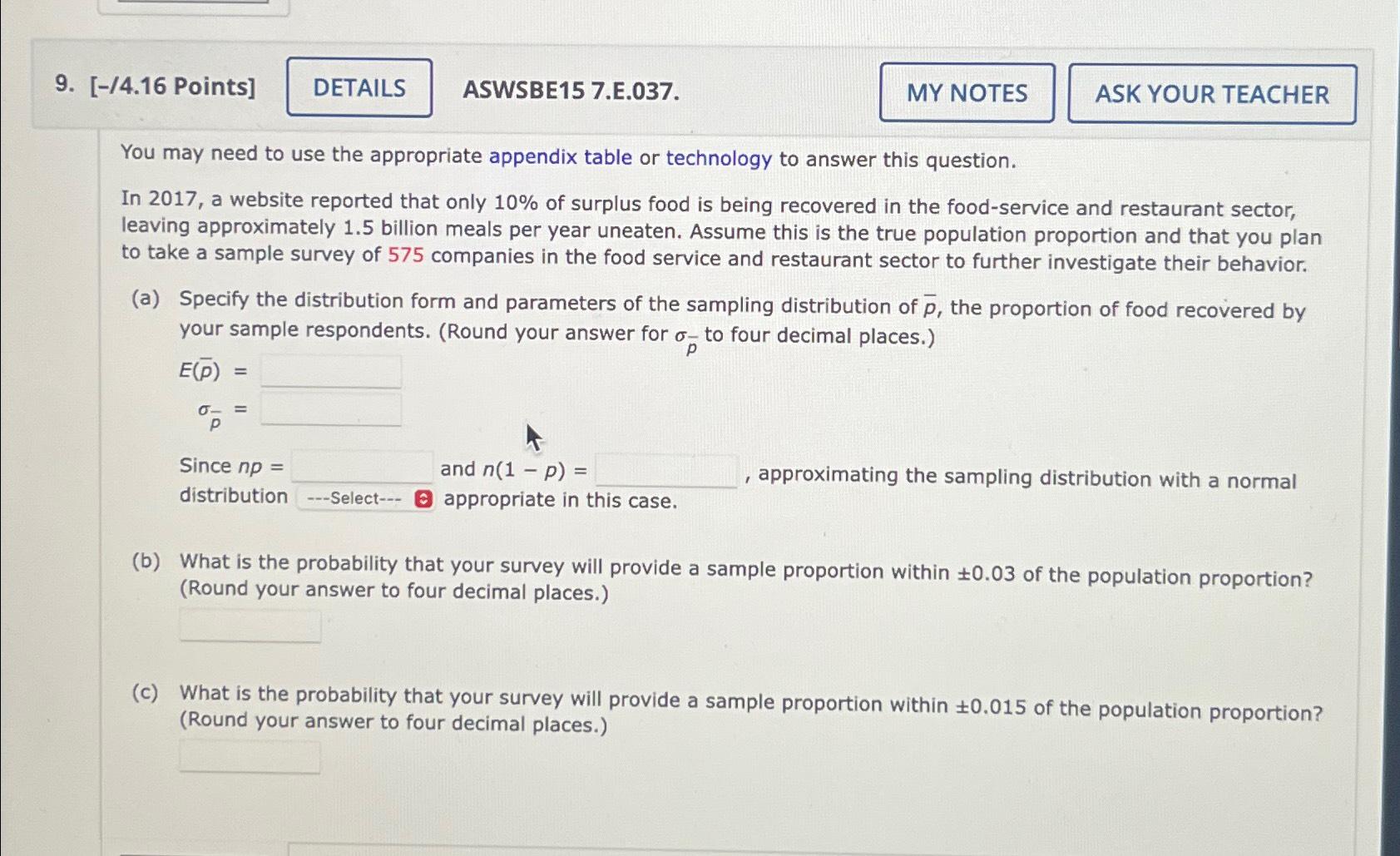 Solved Points]ASWSBE15 7.E.037.You may need to use the | Chegg.com