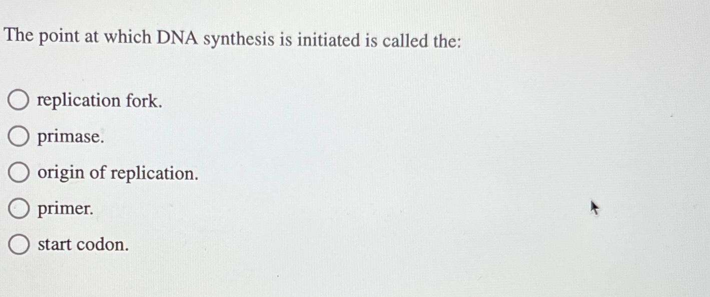 Solved The point at which DNA synthesis is initiated is | Chegg.com