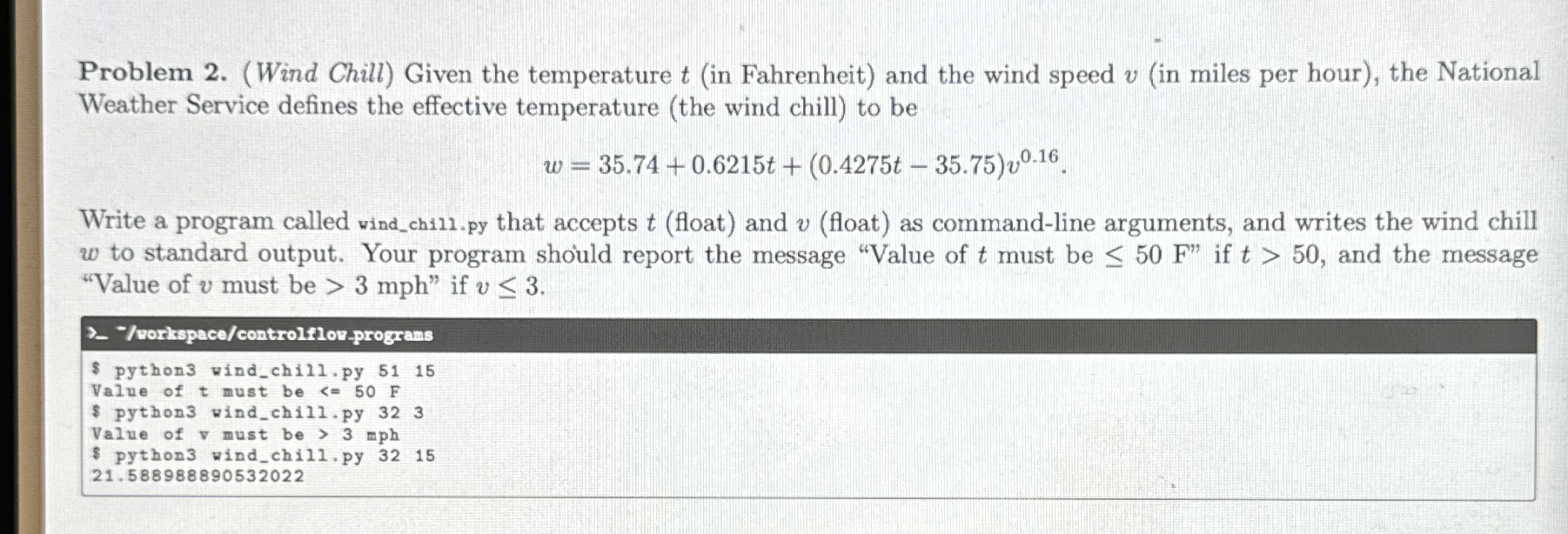 Solved Problem 2. (Wind Chill) ﻿Given the temperature t (in | Chegg.com