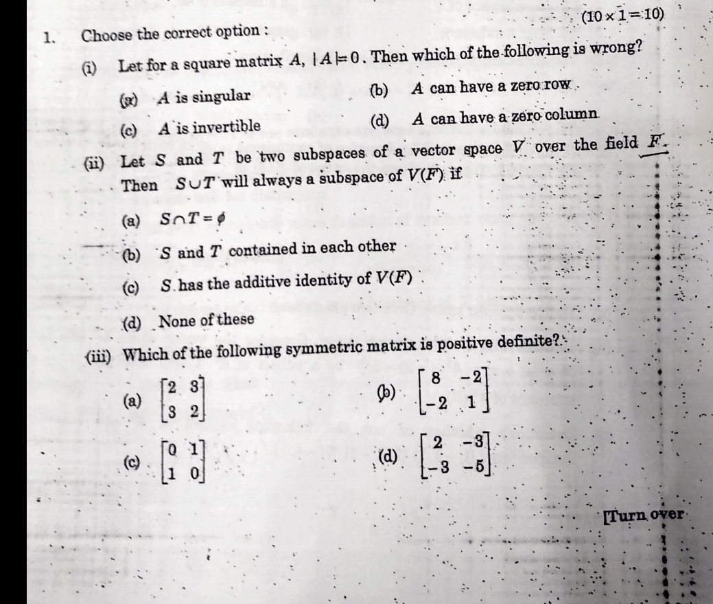 Solved Choose the correct option :)=(10(i) ﻿Let for a square | Chegg.com