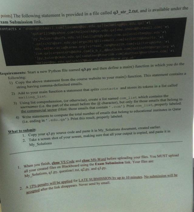 Solved points] The following statement is provided in a file | Chegg.com