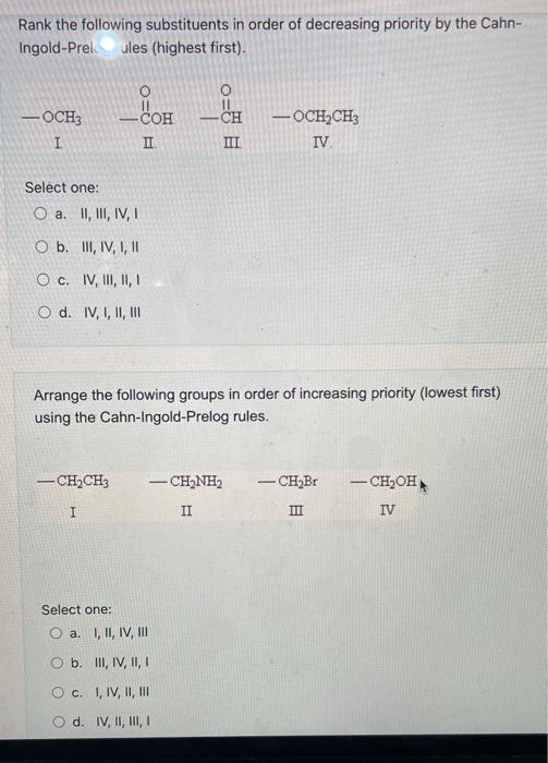 Solved Rank the following substituents in order of | Chegg.com