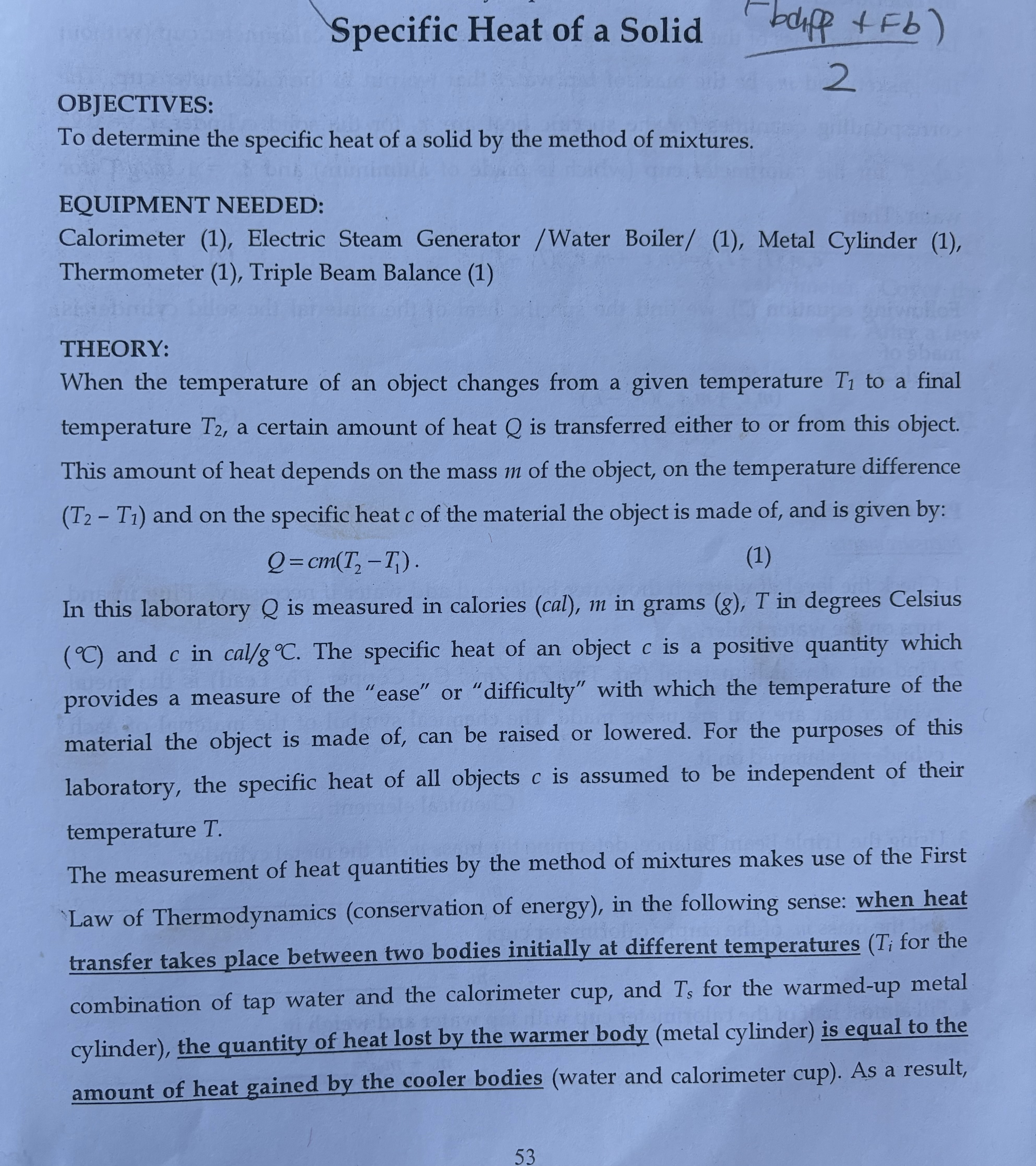 Solved Specific Heat of a SolidOBJECTIVES:Fbdiff +Fb)2To | Chegg.com