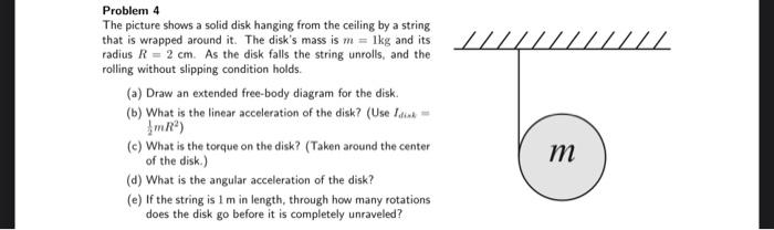 Solved Problem 4 The picture shows a solid disk hanging from | Chegg.com