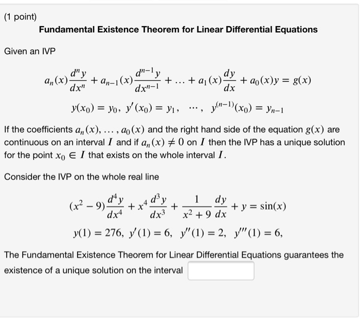 Solved (1 point) Fundamental Existence Theorem for Linear | Chegg.com