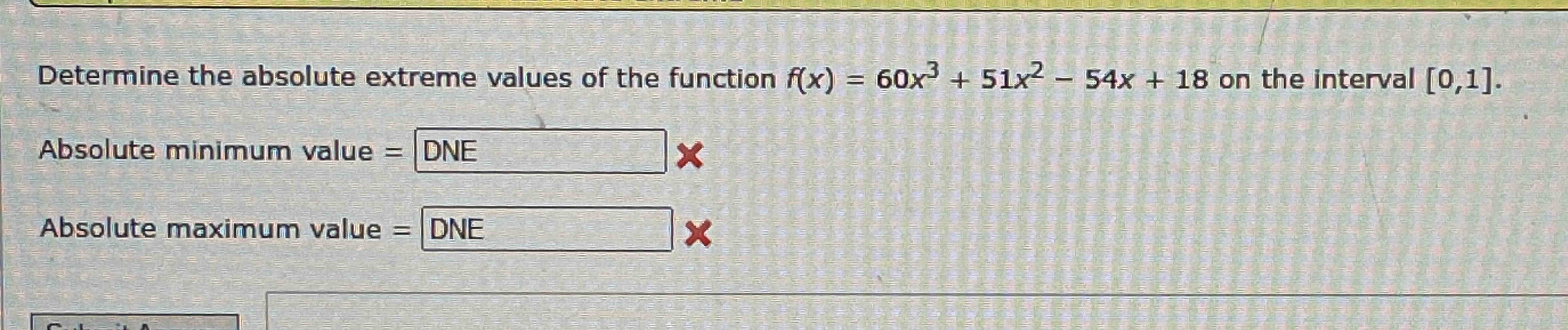 Solved Determine the absolute extreme values of the function | Chegg.com