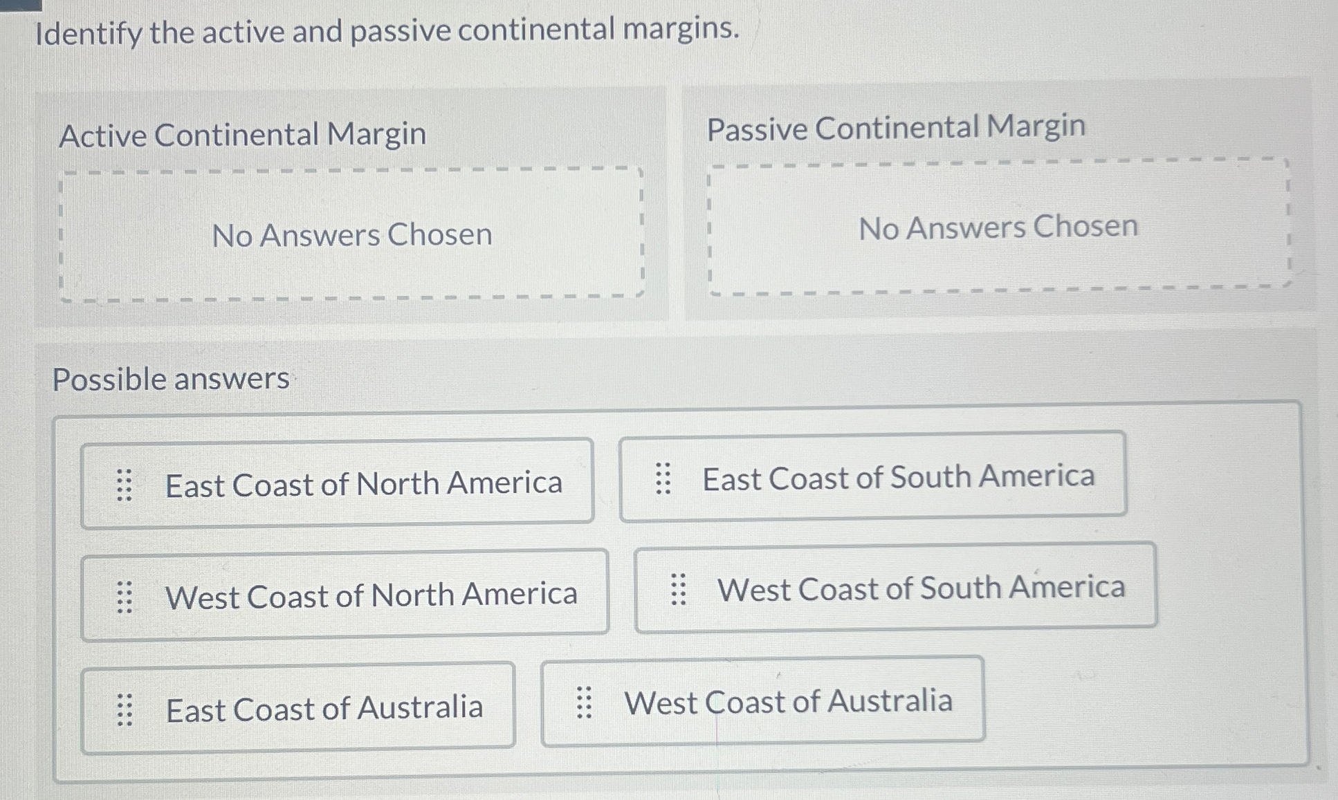 Solved Identify the active and passive continental | Chegg.com