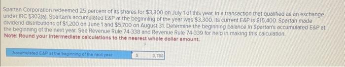 Solved Spartan Corporation redeemed 25 percent of its shares | Chegg.com