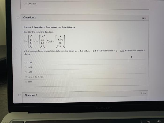 Solved -200x200 Question 2 1 pts Problem 2: Interpolation, | Chegg.com