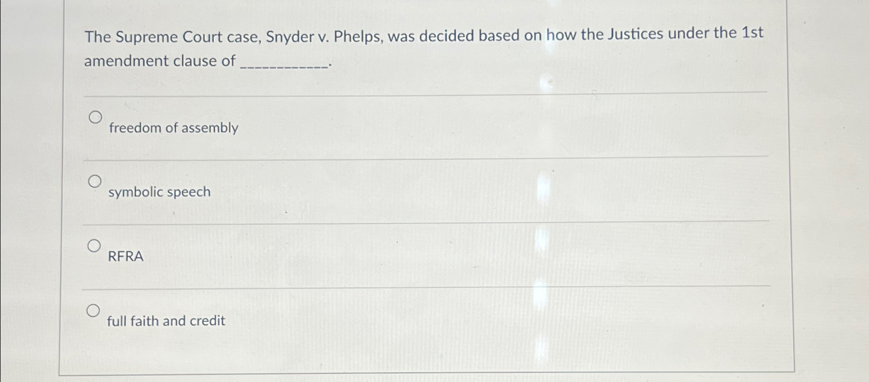 Solved The Supreme Court case, Snyder v. ﻿Phelps, was | Chegg.com