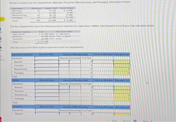 Solved Allocate each of the three indirect expenses to the | Chegg.com