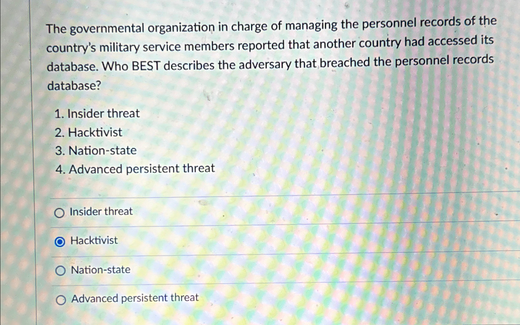 Solved The governmental organization in charge of managing | Chegg.com