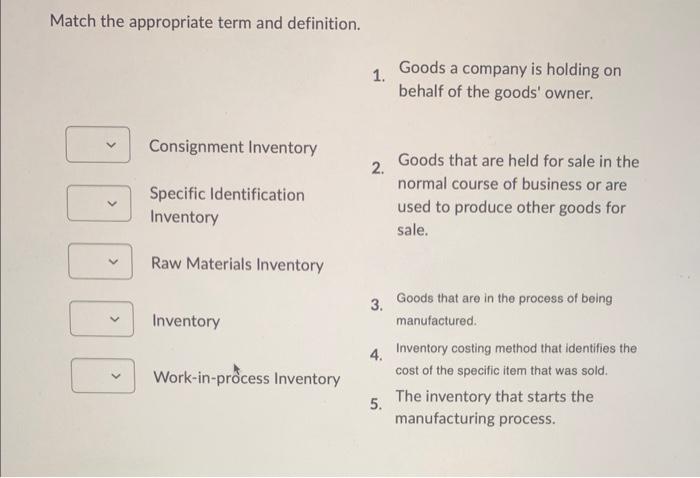 Solved Match the appropriate term and definition. 1. Goods a | Chegg.com
