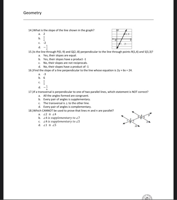 Solved Geometry 14.)What is the slope of the line shown in | Chegg.com
