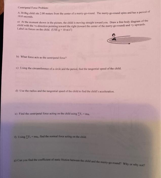 Solved Centripetal Force Problem: A 30.0 kg child sits 2.00 | Chegg.com