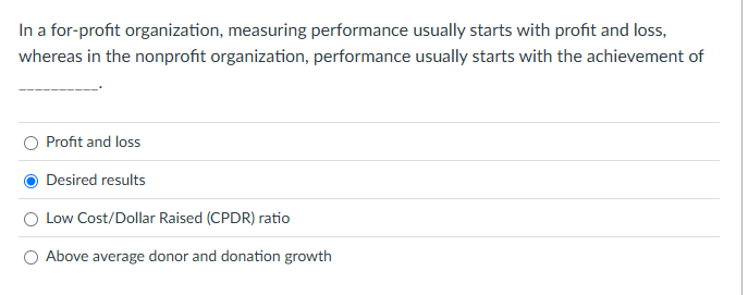 Solved In a for-profit organization, measuring performance | Chegg.com