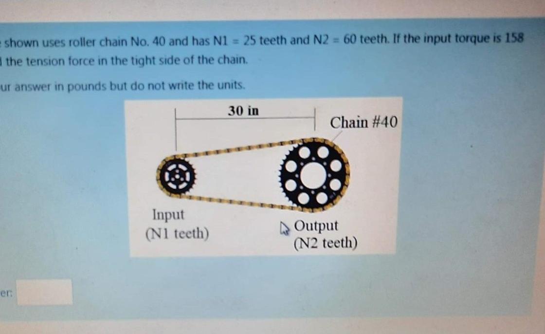 Solved The drive shown uses roller chain No. 40 and has N1 = | Chegg.com