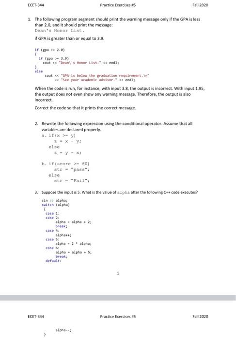 Solved ECET-344 Practice Exercises #5 Fall 2020 1. The | Chegg.com