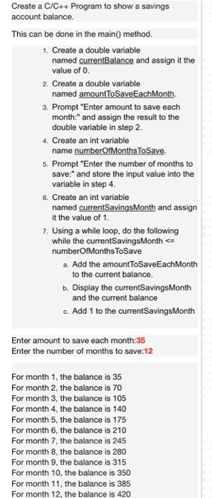 Solved Create a C/C++ Program to show a savings account | Chegg.com